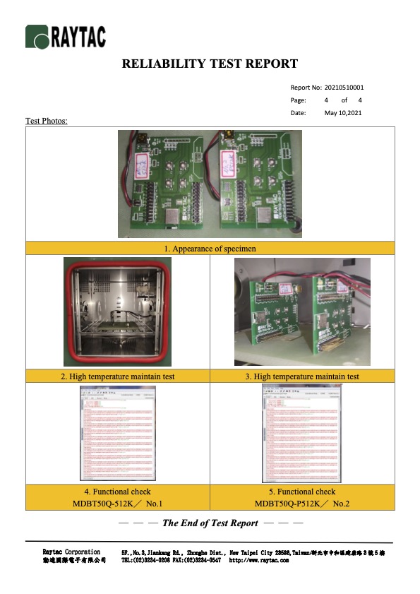 Raytac CorporationWireless Module ManufacturerReliability Test Report ...